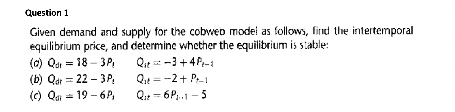Solved Given demand and supply for the cobweb model as | Chegg.com