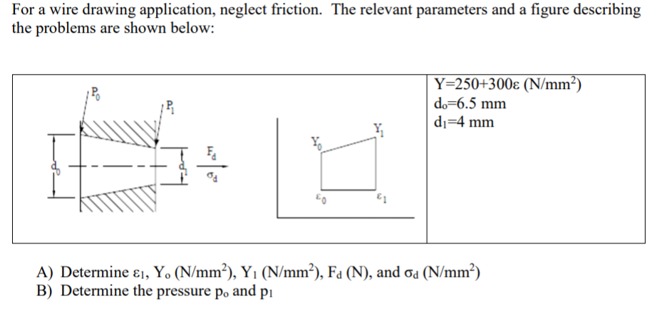 Solved For a wire drawing application, neglect friction. The | Chegg.com