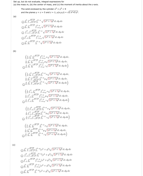 Solved Set up, but do not evaluate, integral expressions for | Chegg.com