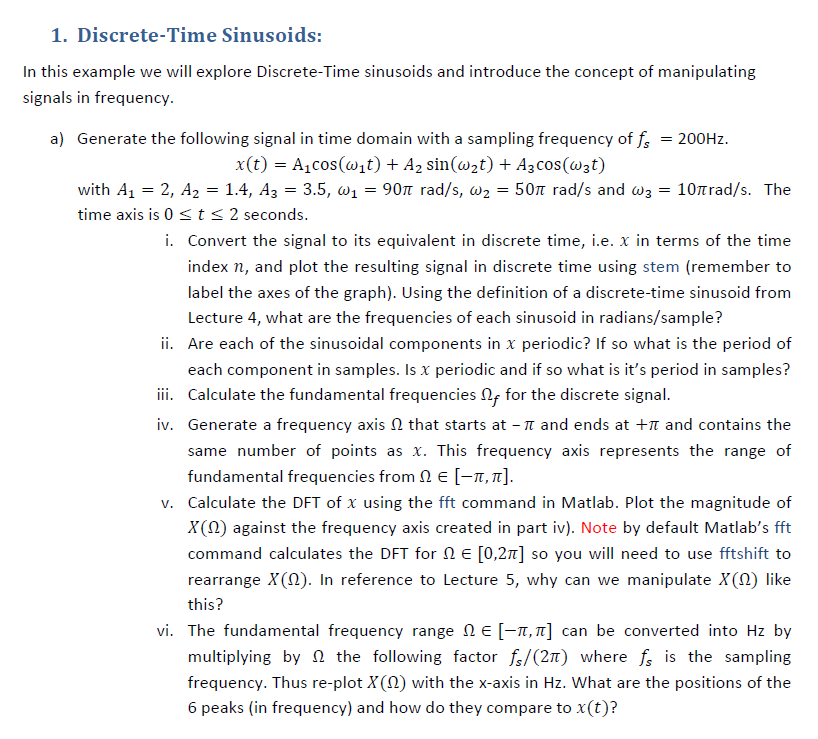 Solved 1. Discrete-Time Sinusoids: In this example we will | Chegg.com