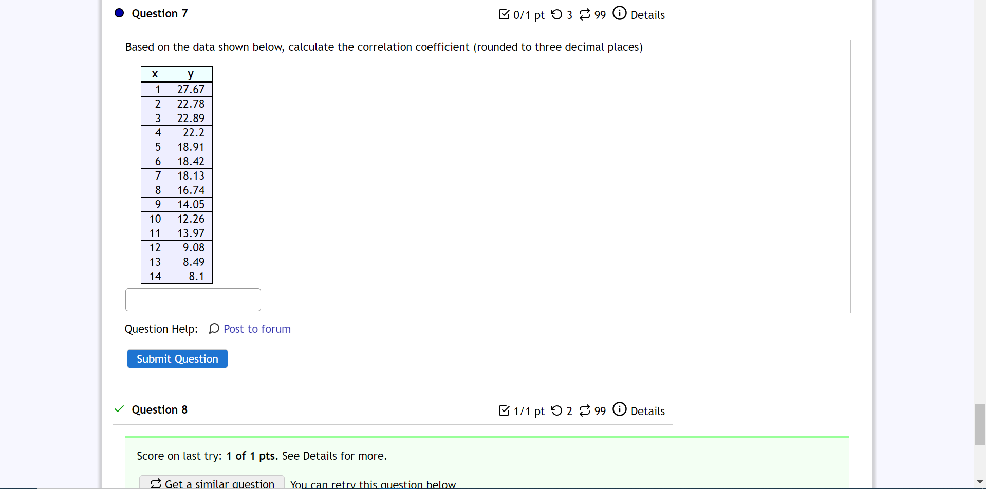 Solved Question 7 B0/1 pt 53 99 Details Based on the data | Chegg.com