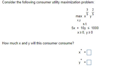 Solved Consider The Following Consumer Utility Maximization