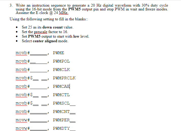 3. Write an instruction sequence to generate a 20 Hz | Chegg.com