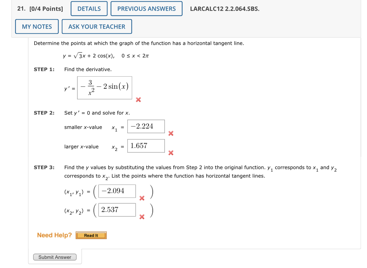 Solved 0/4 Points] LARCALC12 2.2.064.SBS. Determine the | Chegg.com