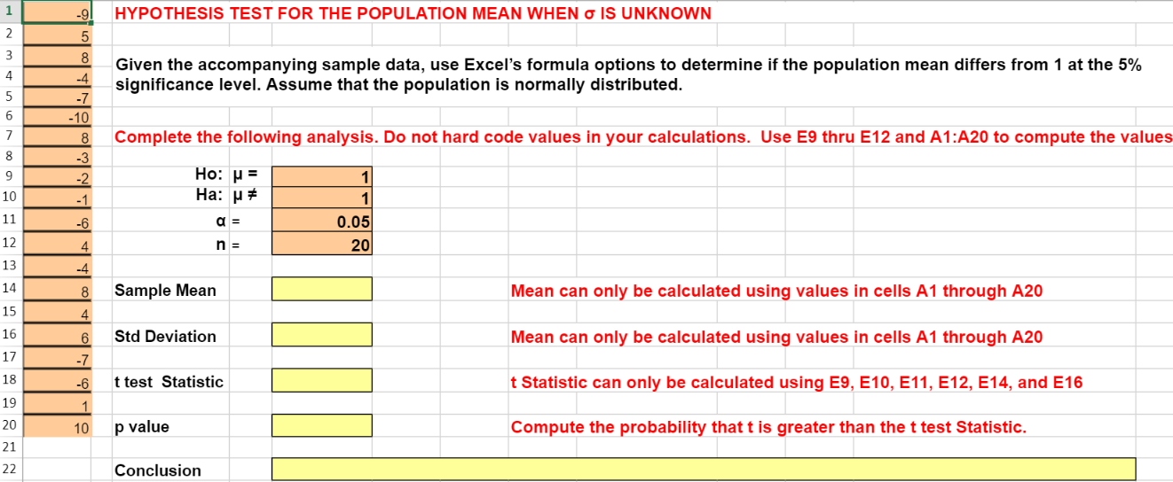 Solved 1 HYPOTHESIS TEST FOR THE POPULATION MEAN WHEN O IS | Chegg.com