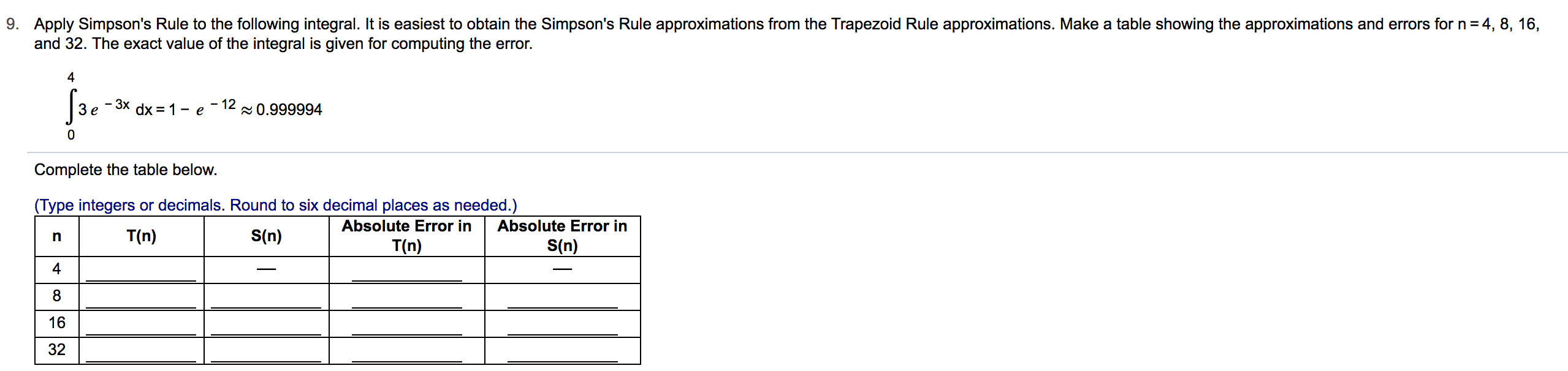 Solved 9. Apply Simpson's Rule to the following integral. It | Chegg.com