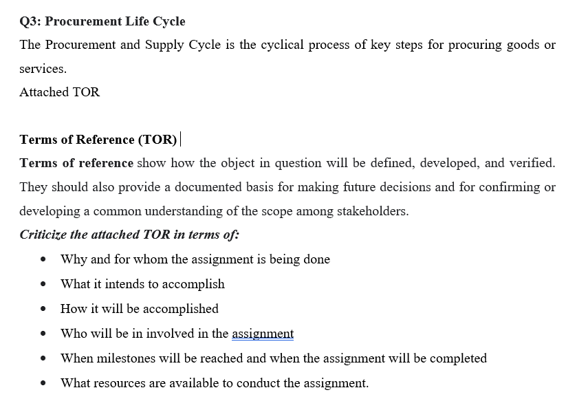 Solved Q3: Procurement Life Cycle The Procurement and Supply | Chegg.com