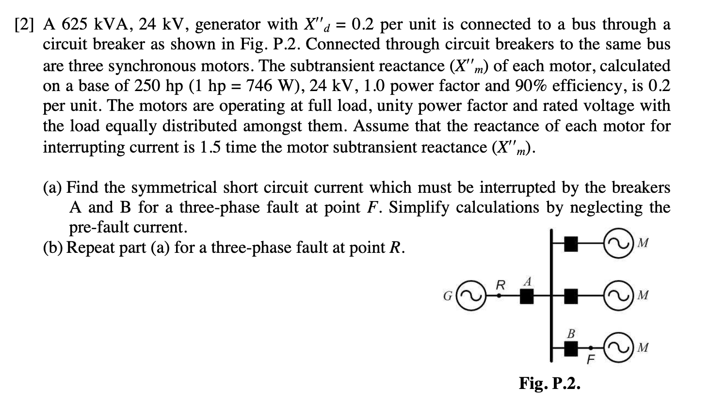 Solved [2] A 625kVA,24kV, generator with Xd′′=0.2 per unit | Chegg.com