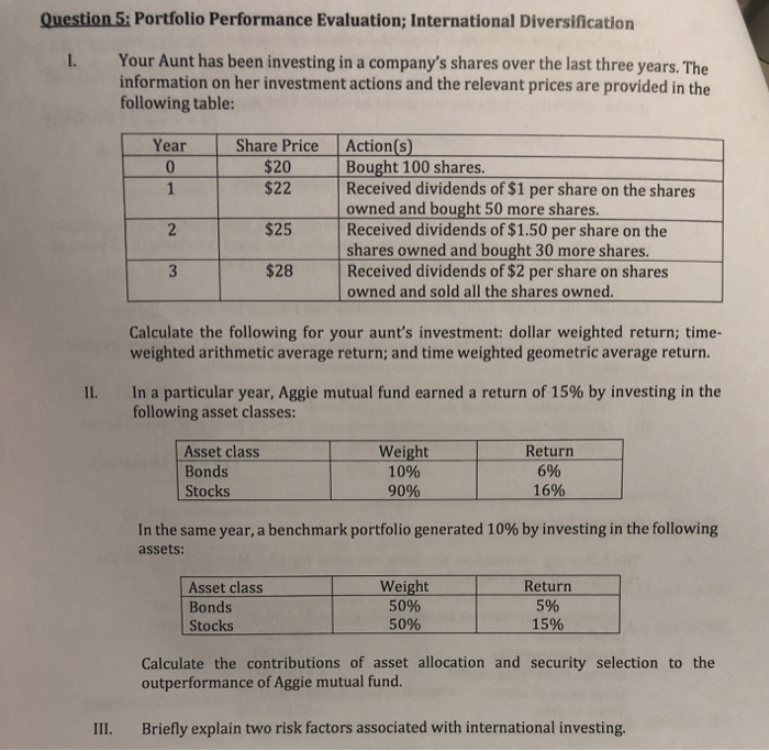 Solved Question 5: Portfolio Performance Evaluation; | Chegg.com