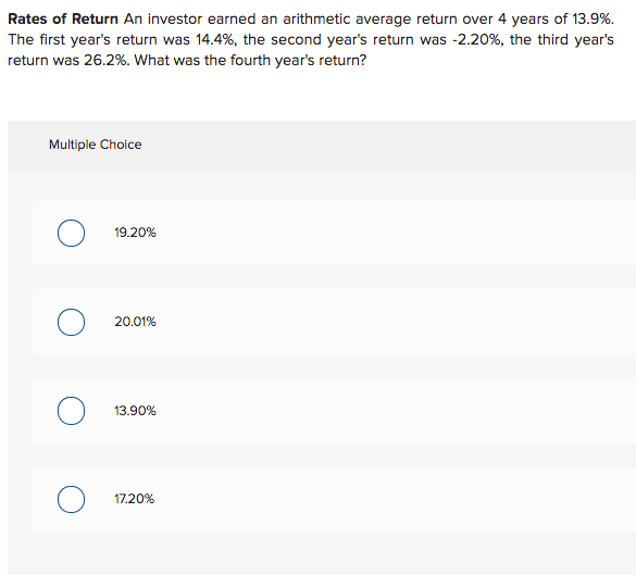 Solved Rates of Return An investor earned an arithmetic | Chegg.com