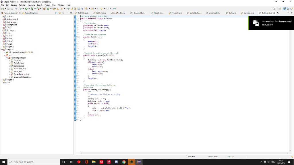 Solved eclipse-workspace - Project2/sit/Bulbj92 - Eclipse DE | Chegg.com