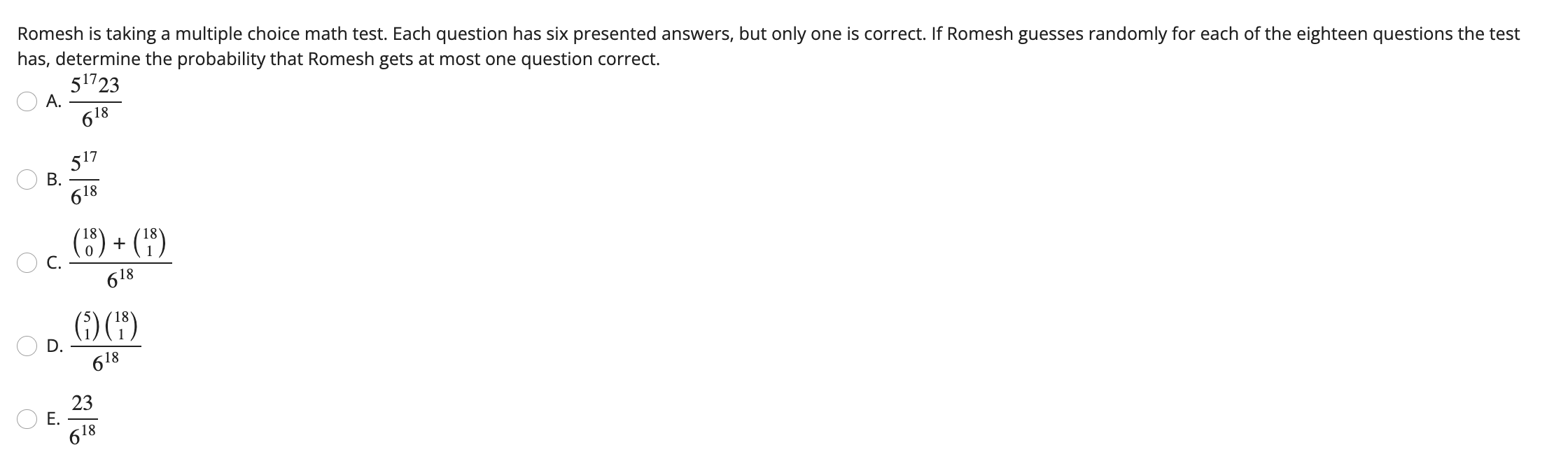 Solved Romesh is taking a multiple choice math test. Each | Chegg.com