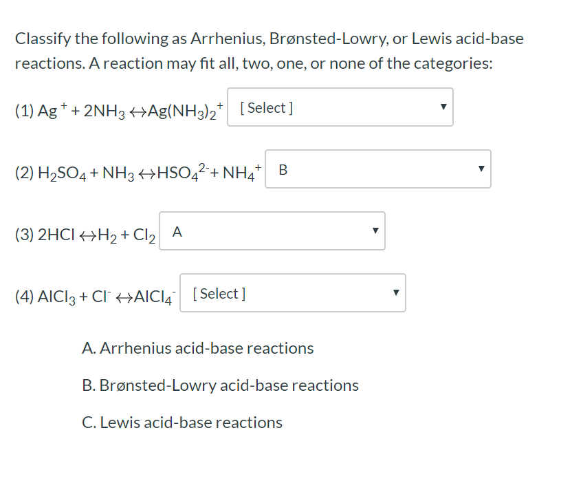 Solved Classify the following as Arrhenius, Brønsted-Lowry, | Chegg.com