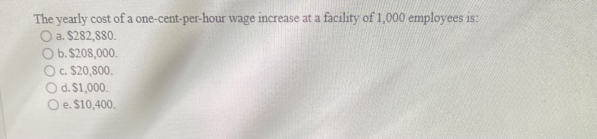 Solved The yearly cost of a one-cent-per-hour wage increase | Chegg.com