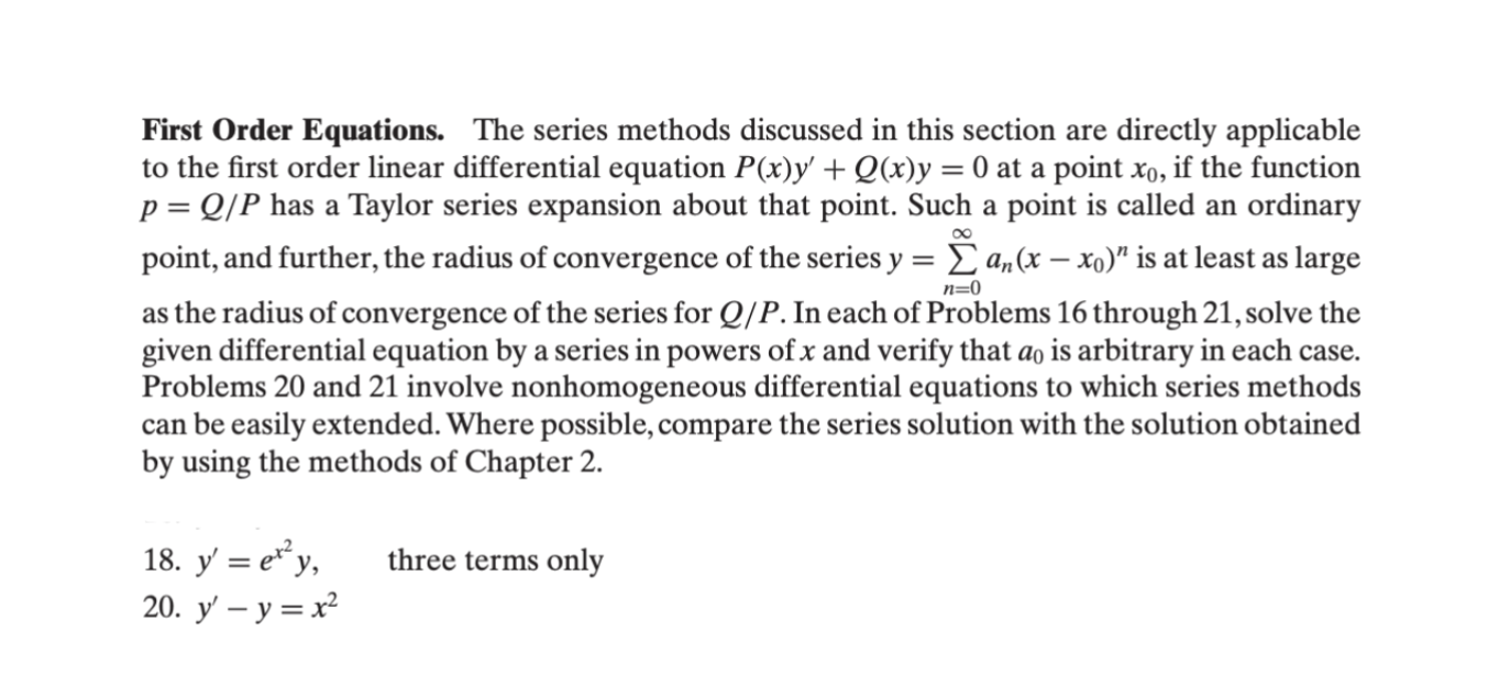Solved First Order Equations. The series methods discussed | Chegg.com