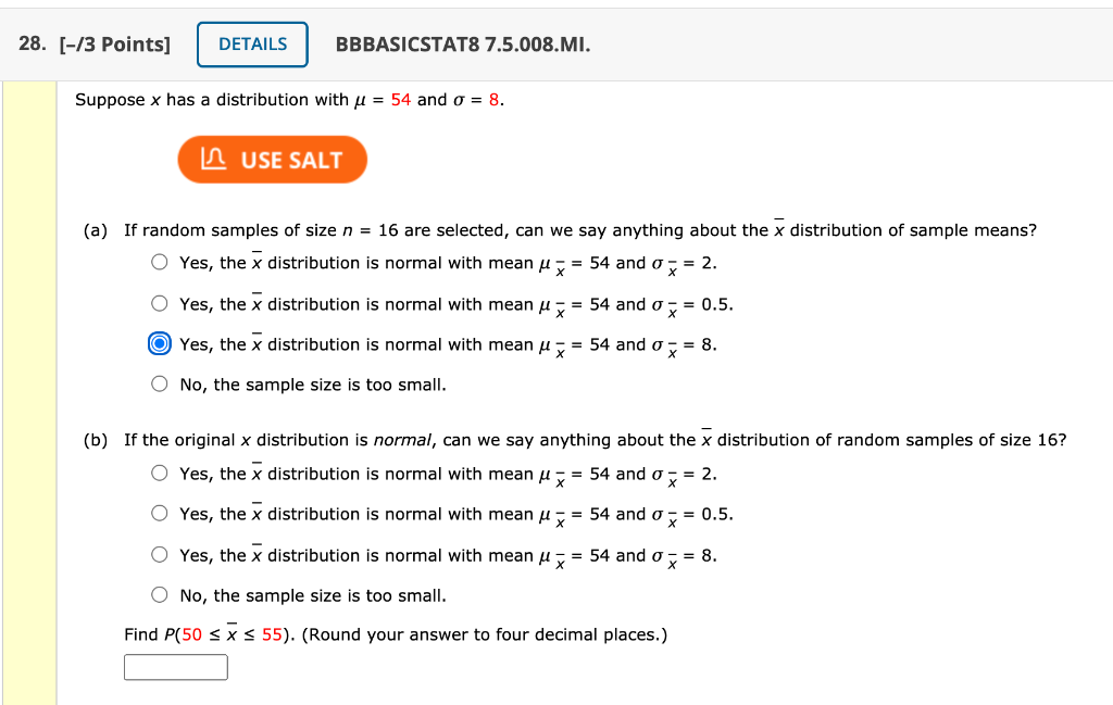 Solved 27. [-/2 Points] DETAILS BBBASICSTAT8 7.5.007. MY | Chegg.com
