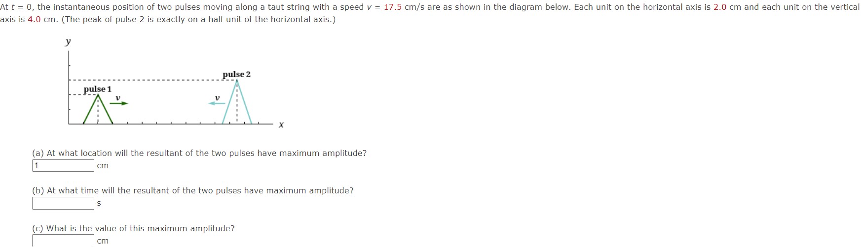 Solved At t = 0, ﻿the instantaneous position of two pulses | Chegg.com