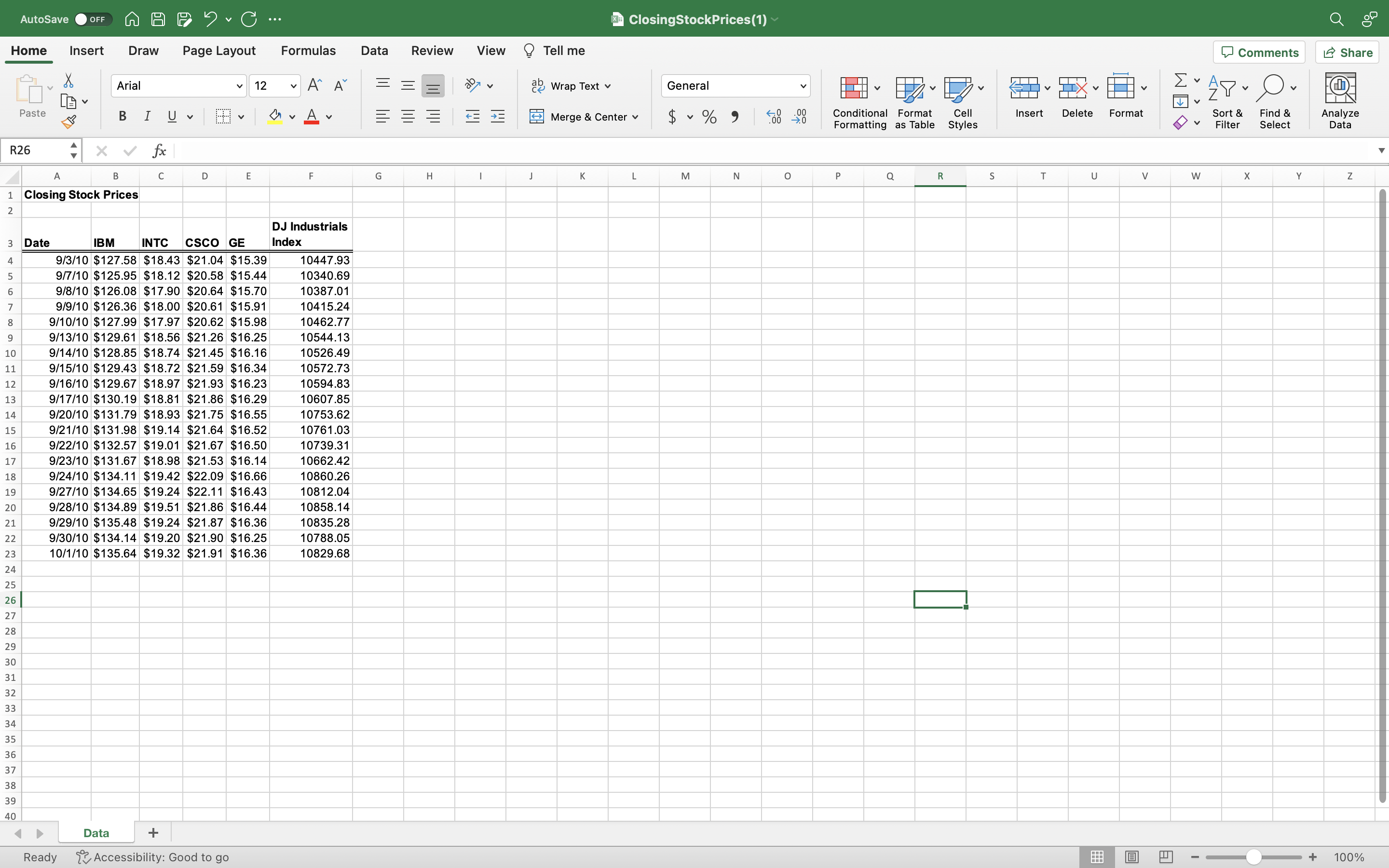 Solved The Excel file Closing Stock Prices provides data for | Chegg.com