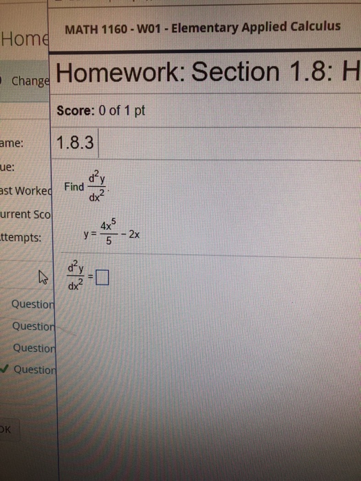 Solved MATH 1160-W01 - Elementary Applied Calculus Home | Chegg.com
