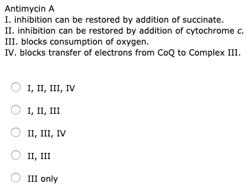 Solved Antimycin A I. inhibition can be restored by addition | Chegg.com
