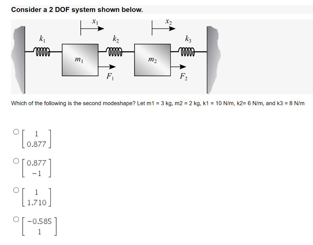 Solved Consider a 2 DOF system shown below x1 k3 O000 m2 | Chegg.com