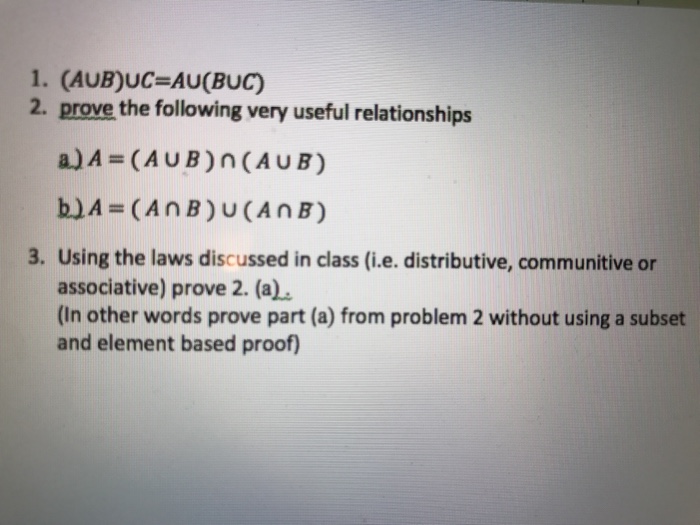 Solved (A union B) union C = A union (B union C) prove the | Chegg.com