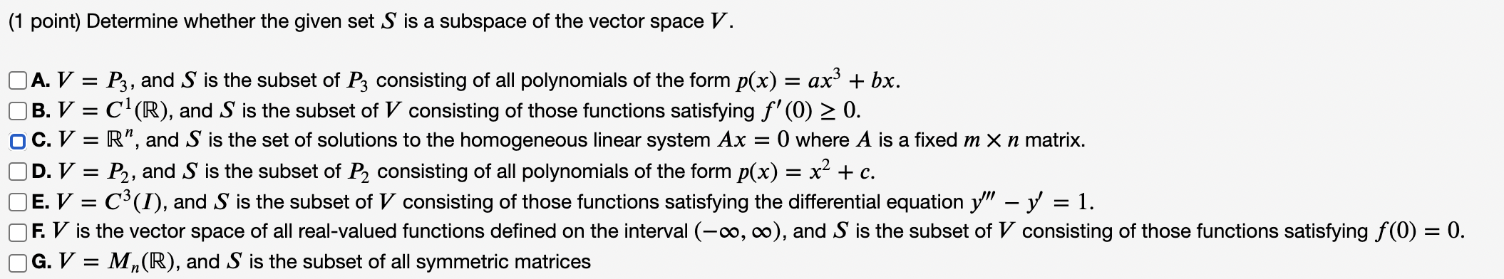 Solved (1 point) Determine whether the given set S is a | Chegg.com