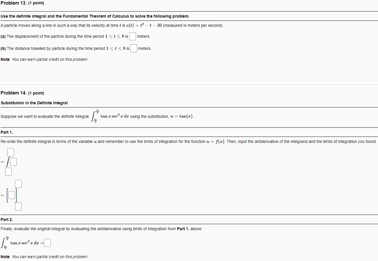 Solved Problem 13. (1 point) Use the definite integral and | Chegg.com