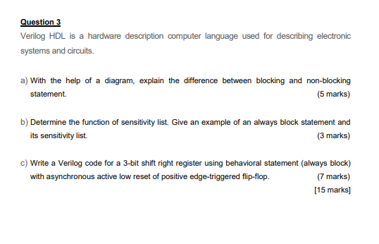 Solved Question 3 Verilog HDL is a hardware description | Chegg.com