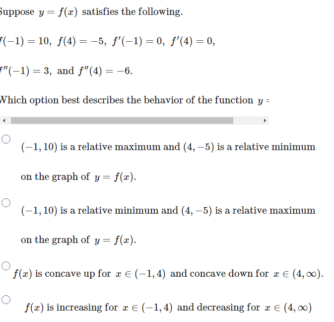 Solved Suppose y=f(x) satisfies the following. | Chegg.com