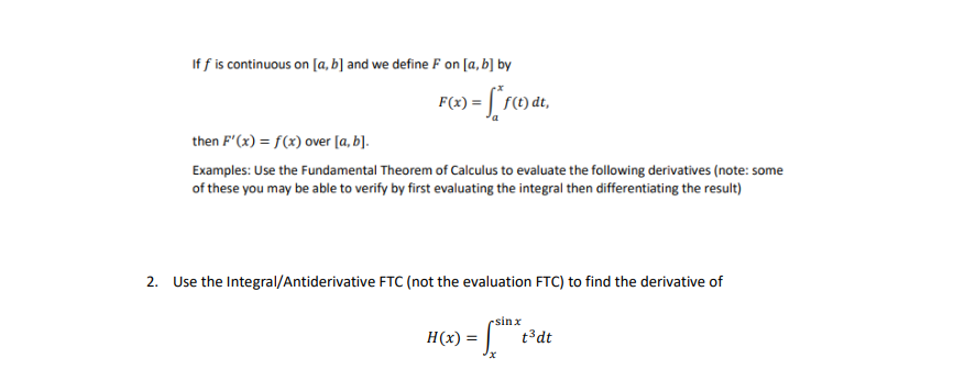 Solved Iff is continuous on [a, b] and we define F on [a, b] | Chegg.com