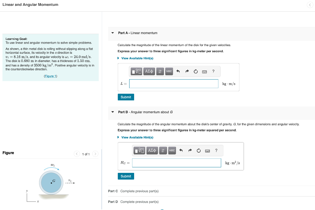 Solved Linear and Angular Momentum Part A - Linear momentum | Chegg.com Solved Linear and Angular Momentum Part A - Linear momentum | Chegg.com