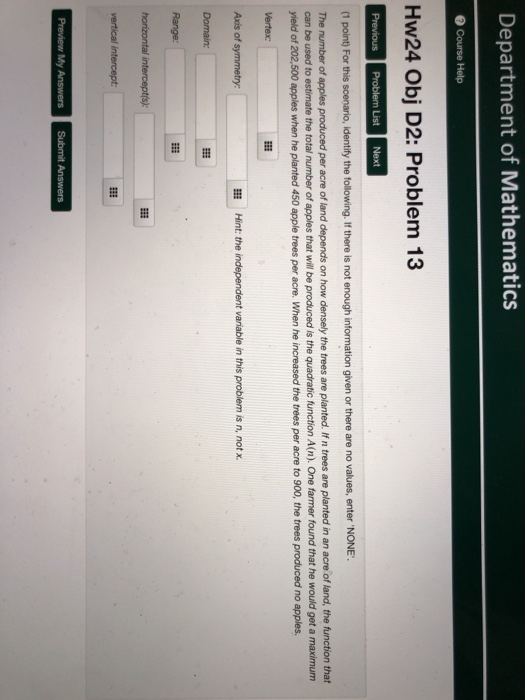 Solved Department of Mathematics Hw24 Obj D2: Problem 13 (1 | Chegg.com