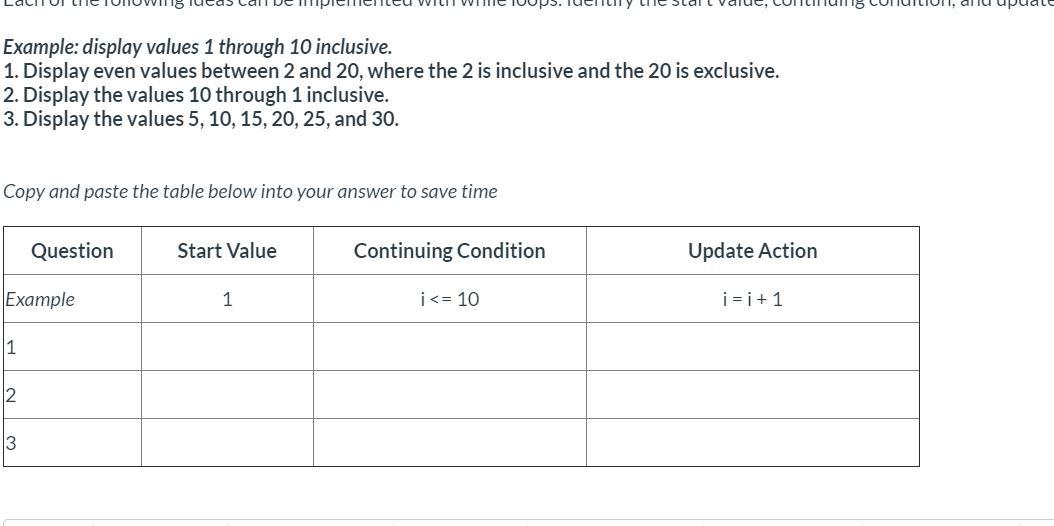 Solved Example: display values 1 through 10 inclusive. 1. | Chegg.com