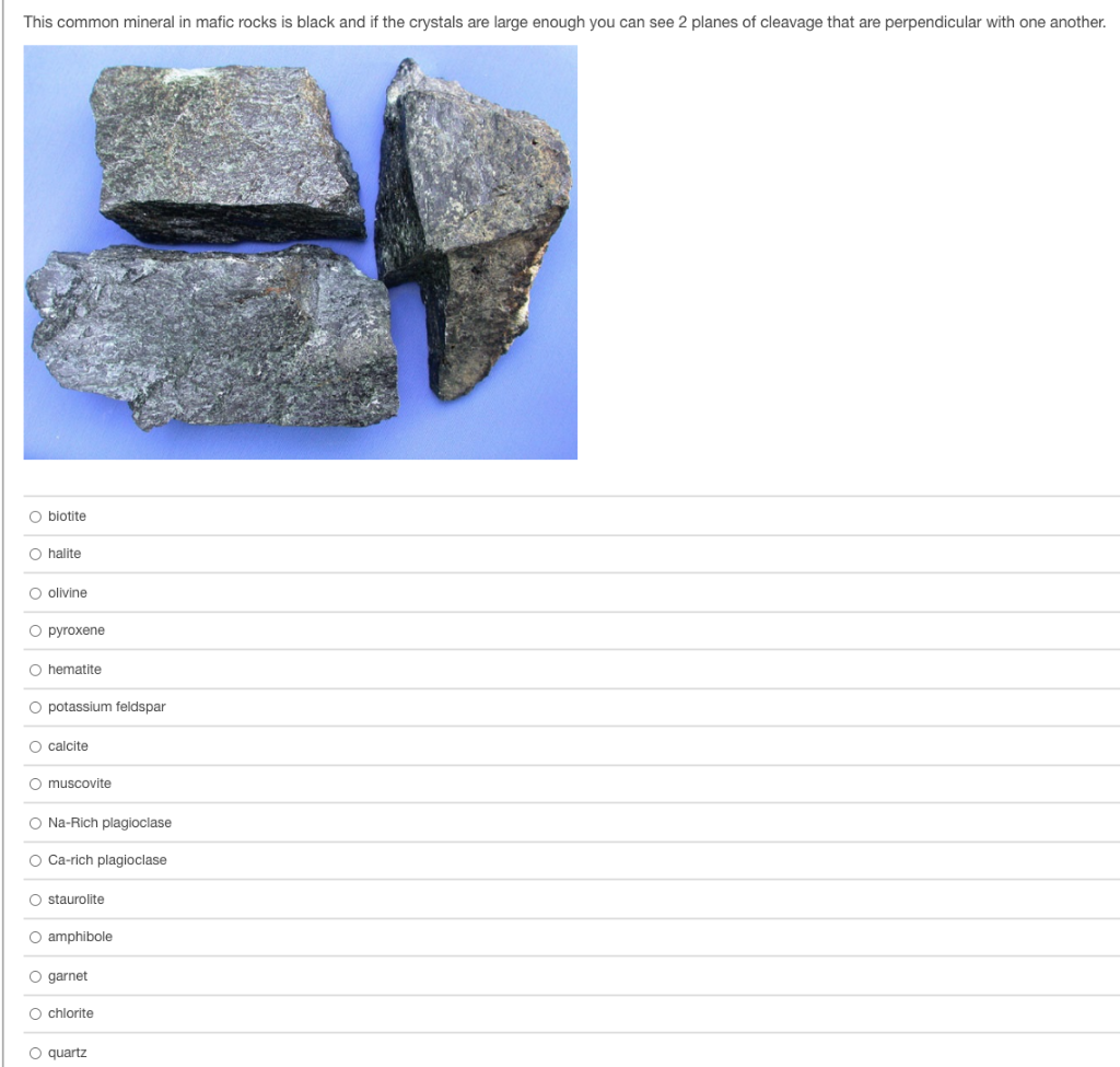 Solved This common mineral in mafic rocks is black and if | Chegg.com