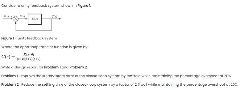 Solved Consider a unity feedback system shown in Figure 1. | Chegg.com