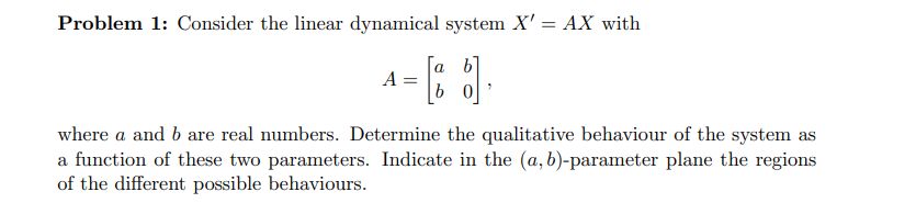 Solved Problem 1: Consider the linear dynamical system X′=AX | Chegg.com