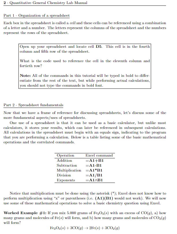 LAB 1 USING EXCEL FOR ANALYZING CHEMISTRY DATA | Chegg.com