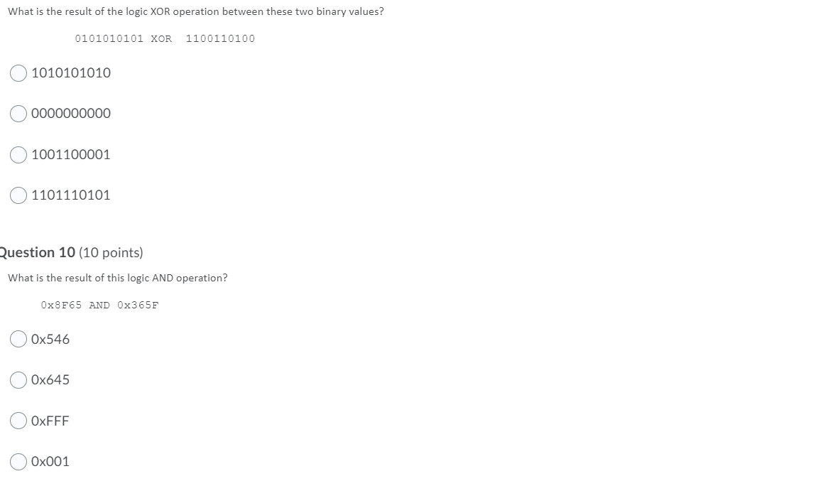 Solved What is the result of the logic XOR operation between | Chegg.com