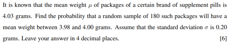 Solved It is known that the mean weight p of packages of a | Chegg.com
