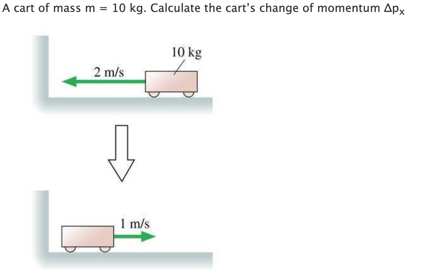 Solved A cart of mass m = 10 kg. Calculate the cart's change | Chegg.com