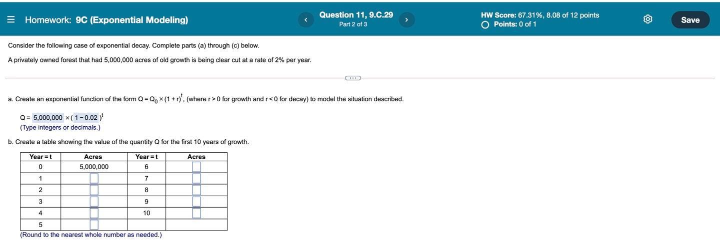 Solved Homework: 9C (Exponential Modeling) Question 11, | Chegg.com