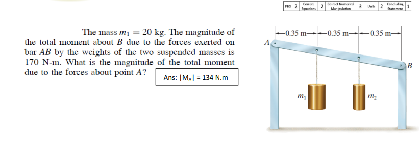 Solved The mass m1=20 kg. The magnitude of the total moment | Chegg.com