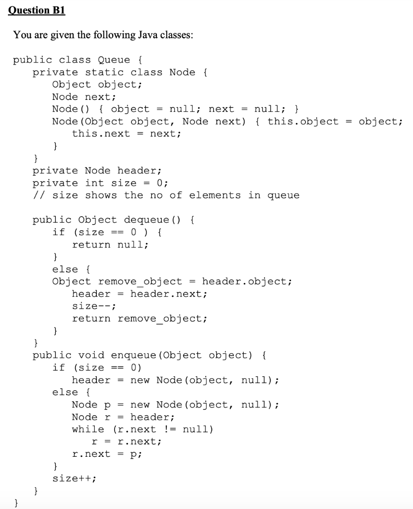 Solved Question B1 You are given the following Java classes: | Chegg.com