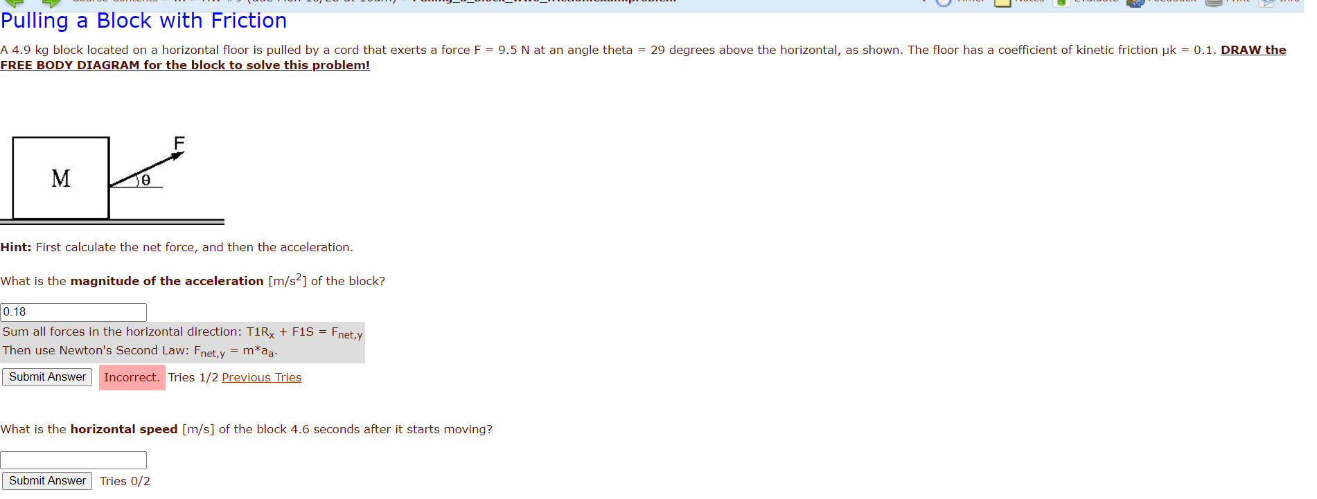 Solved Pulling a Block with Friction FREE BODY DIAGRAM for | Chegg.com