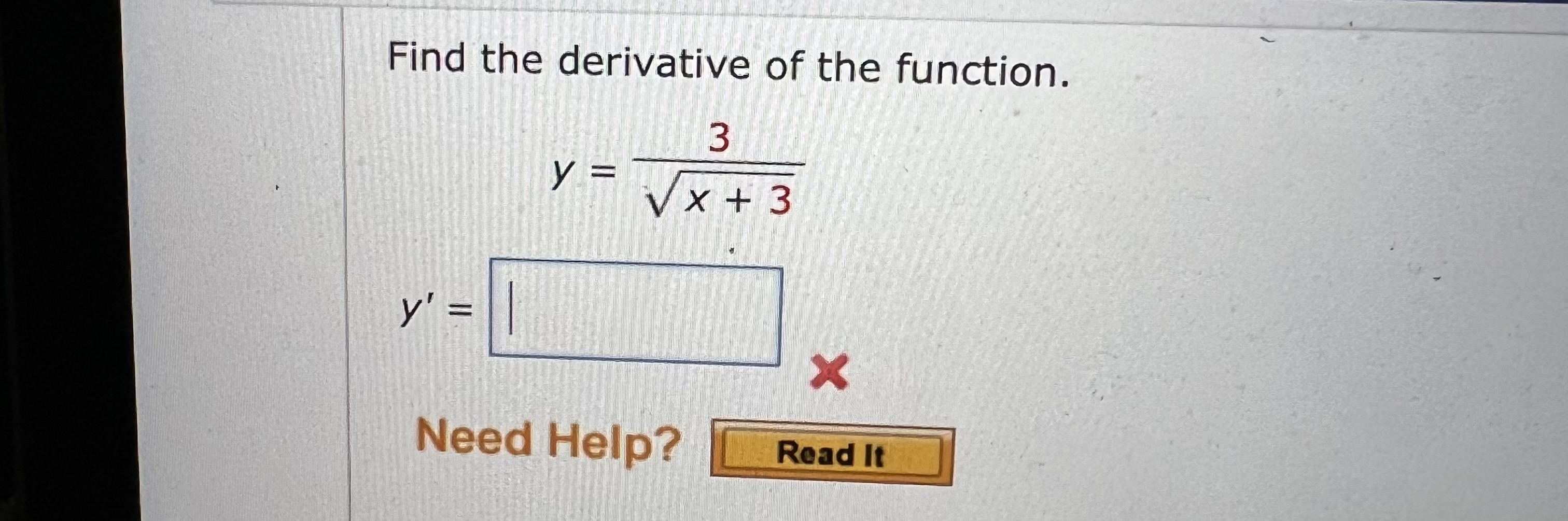 Solved Find the derivative of the function.y=3x+32 | Chegg.com