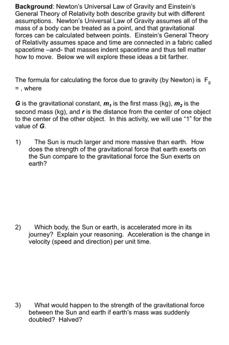 Solved Background: Newton's Universal Law of Gravity and | Chegg.com