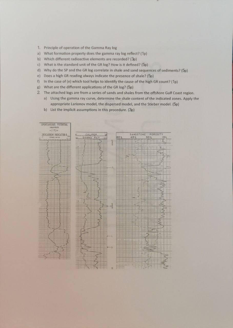 Solved 1. Principle of operation of the Gamma Ray log a) | Chegg.com