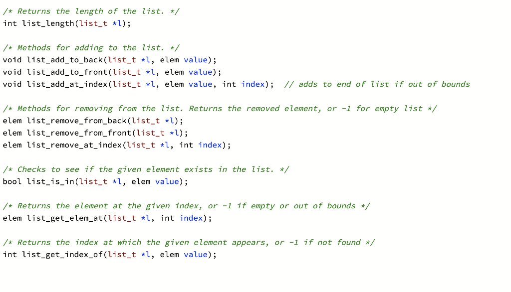 Solved Define the functions from the list.h in the empty | Chegg.com