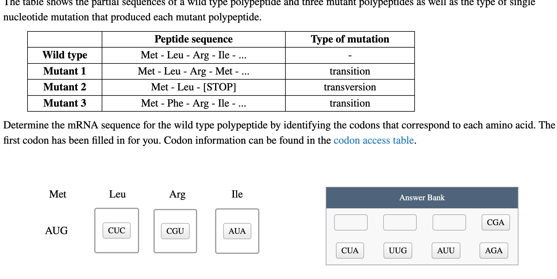 Solved nucleotide mutation that produced each mutant | Chegg.com